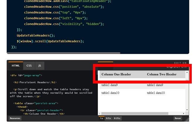 Mostrar siempre las cabeceras de las tablas - Snippets de código para WordPress